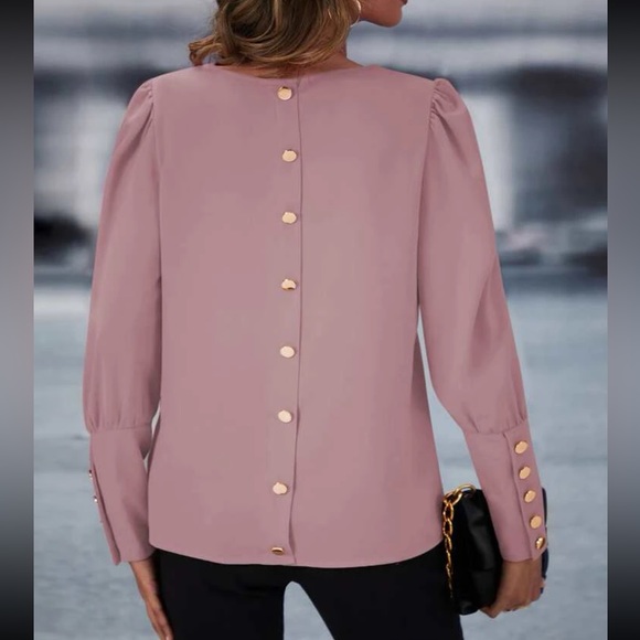 Tops | Luxe Dusty Pink Button Back Puff Sleeve Blouse | Poshmark